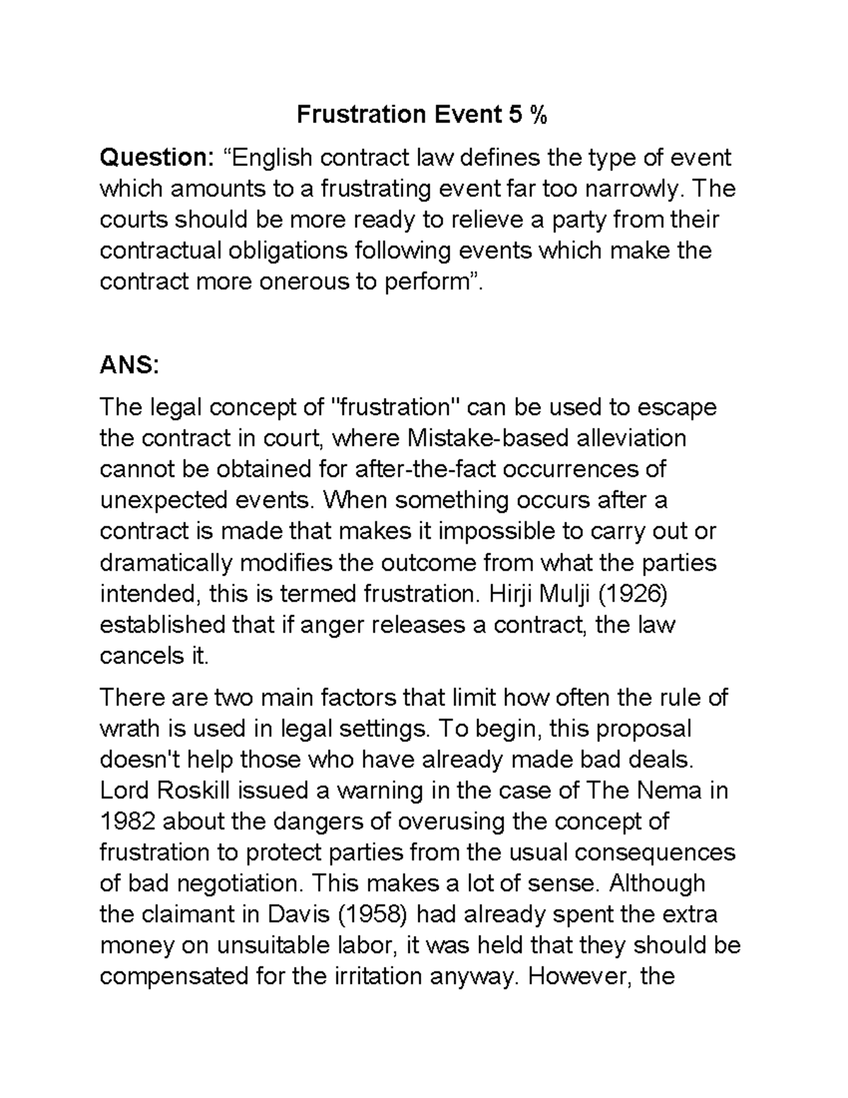 Frustraton Event Essay 1 - Frustration Event 5 % Question: “English ...