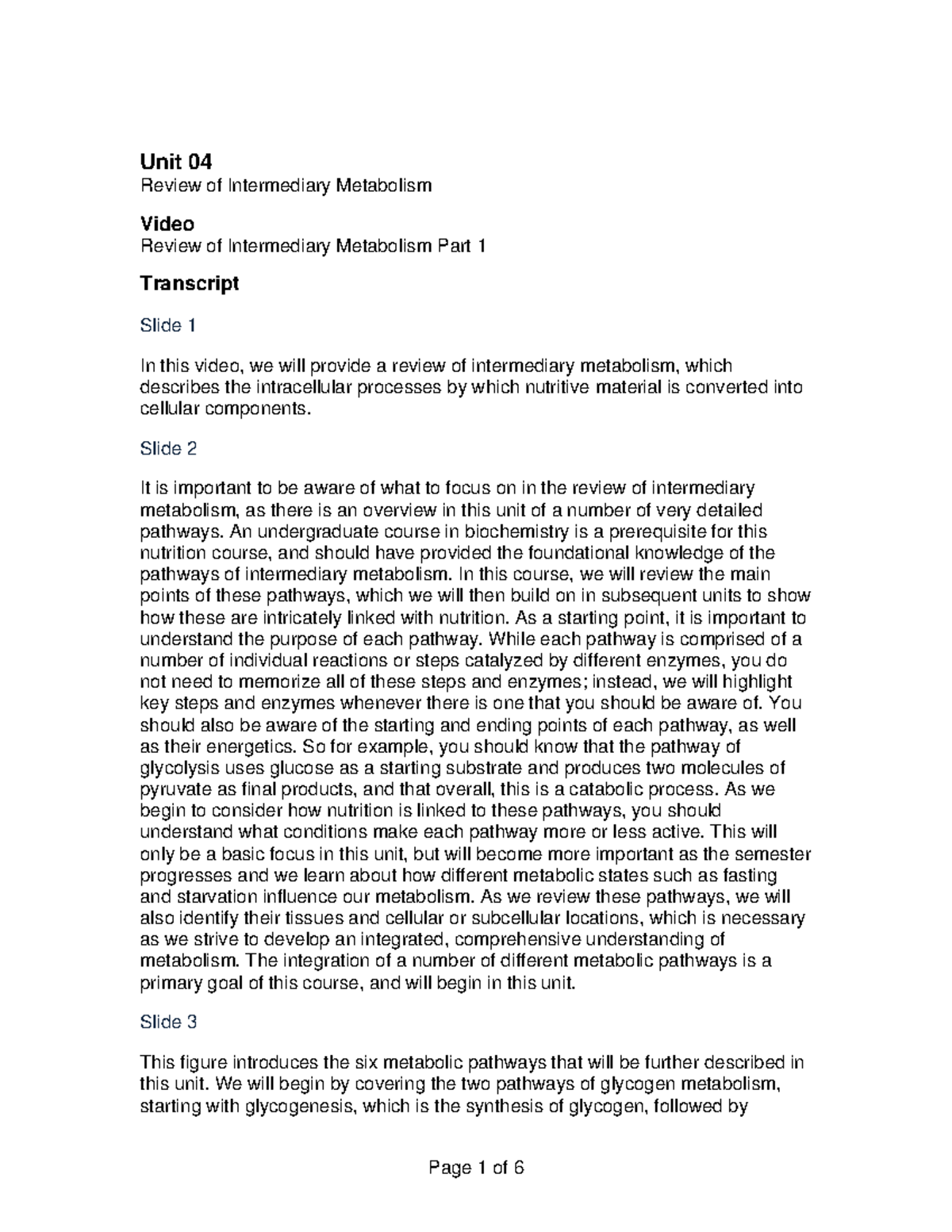 Unit04 Metabolism Part1 Video Transcript - Unit 04 Review of ...