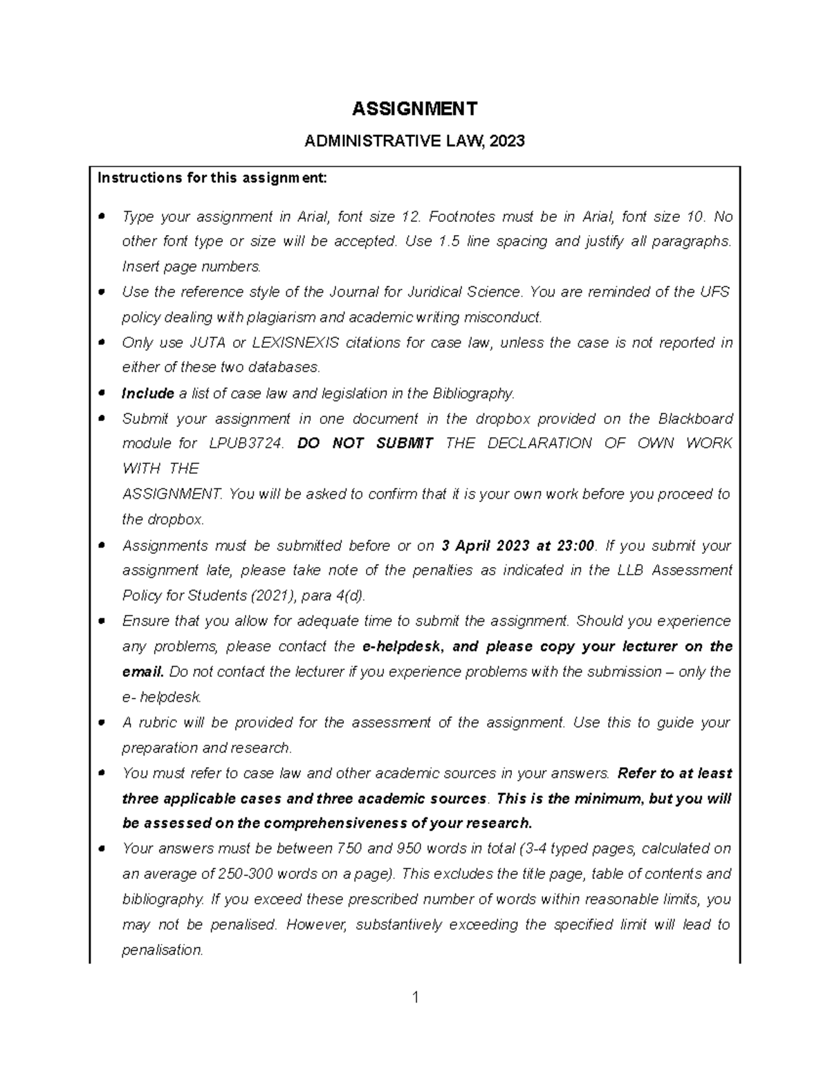 2023 Assignment Administrative Law - 1 ASSIGNMENT ADMINISTRATIVE LAW ...