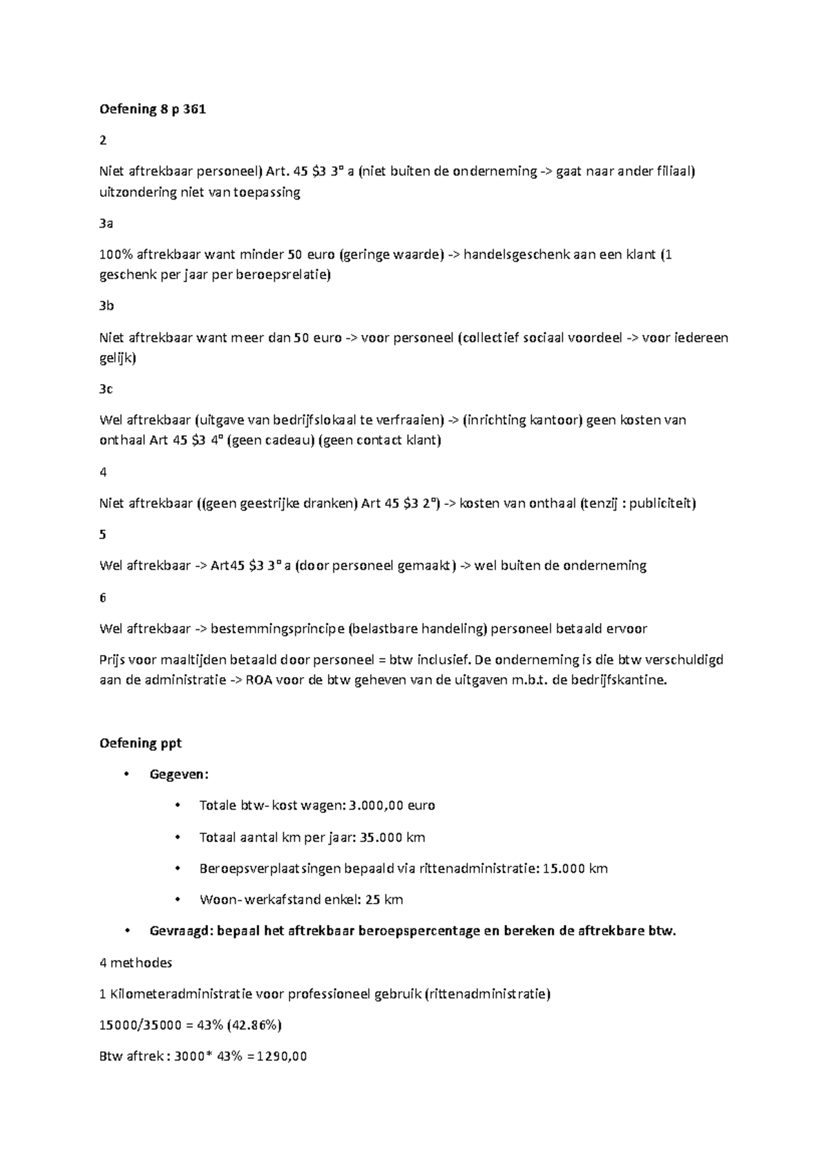 Oefening 8 p 361 - oef - Oefening 8 p 361 2 Niet aftrekbaar personeel ...