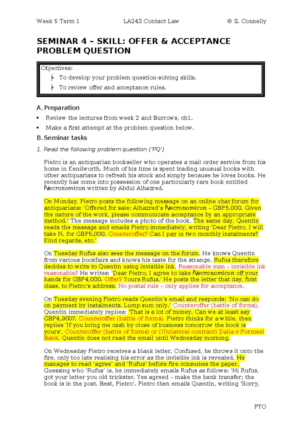 Contract Seminar 4 - Week 5 Term 1 LA243 Contact Law © S. Connelly ...
