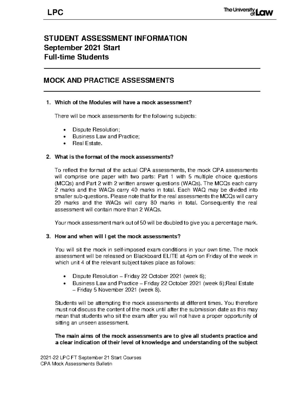 2122 Assessment Information - CPA Mock Assessments - Sept 21 Start FT ...