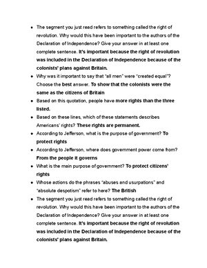 Colonial Resistance and The Revolution Begins - Which of these points ...