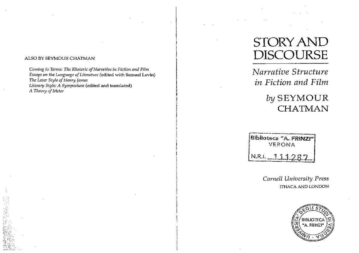 CHATMAN Story And Discourse Narrative Structure In Fiction And Film chatman-story-and-discourse-narrative-structure-in-fiction-and-film