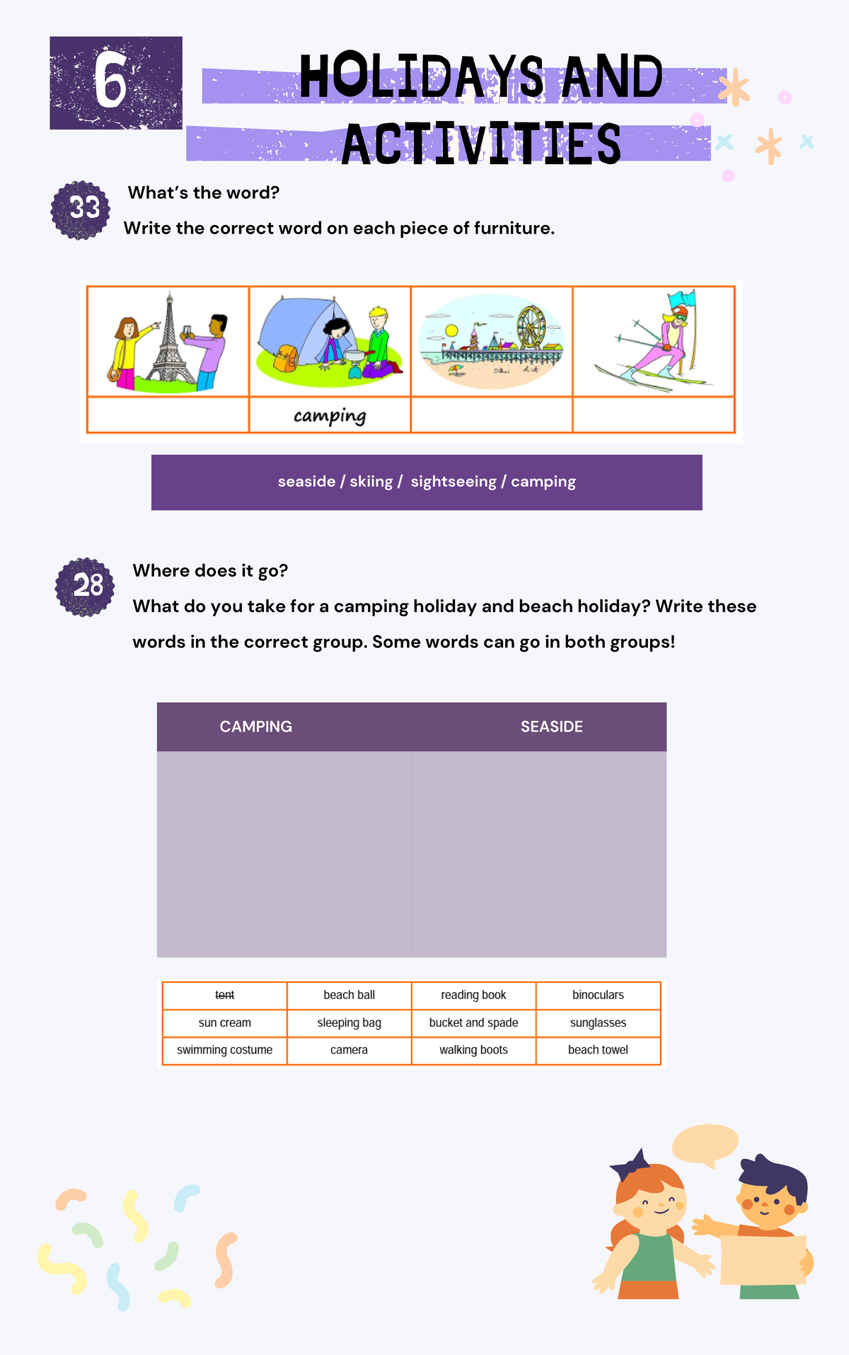 Workbook activite of holidays - HOLIDAYS AND ACTIVITIES 6 What’s the ...
