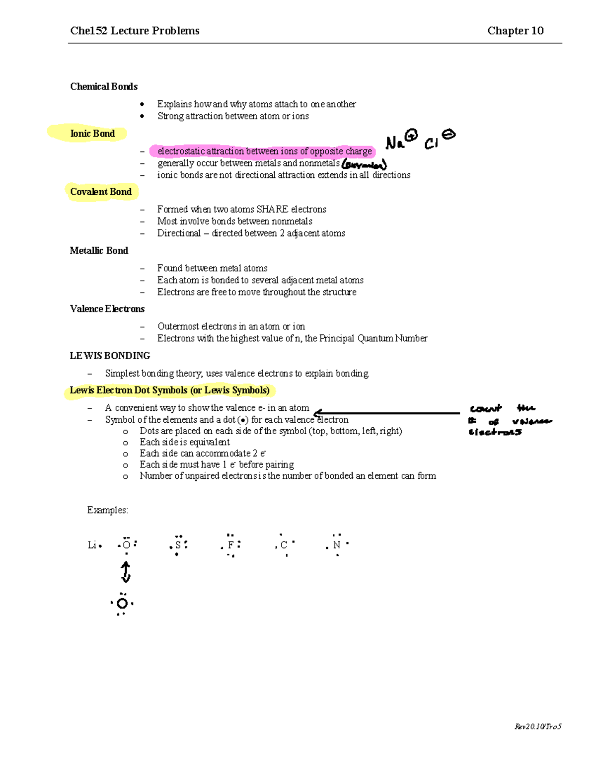 Chemistry 152 Chapter 10 Notes - Che152 Lecture Problems Chapter 10 ...