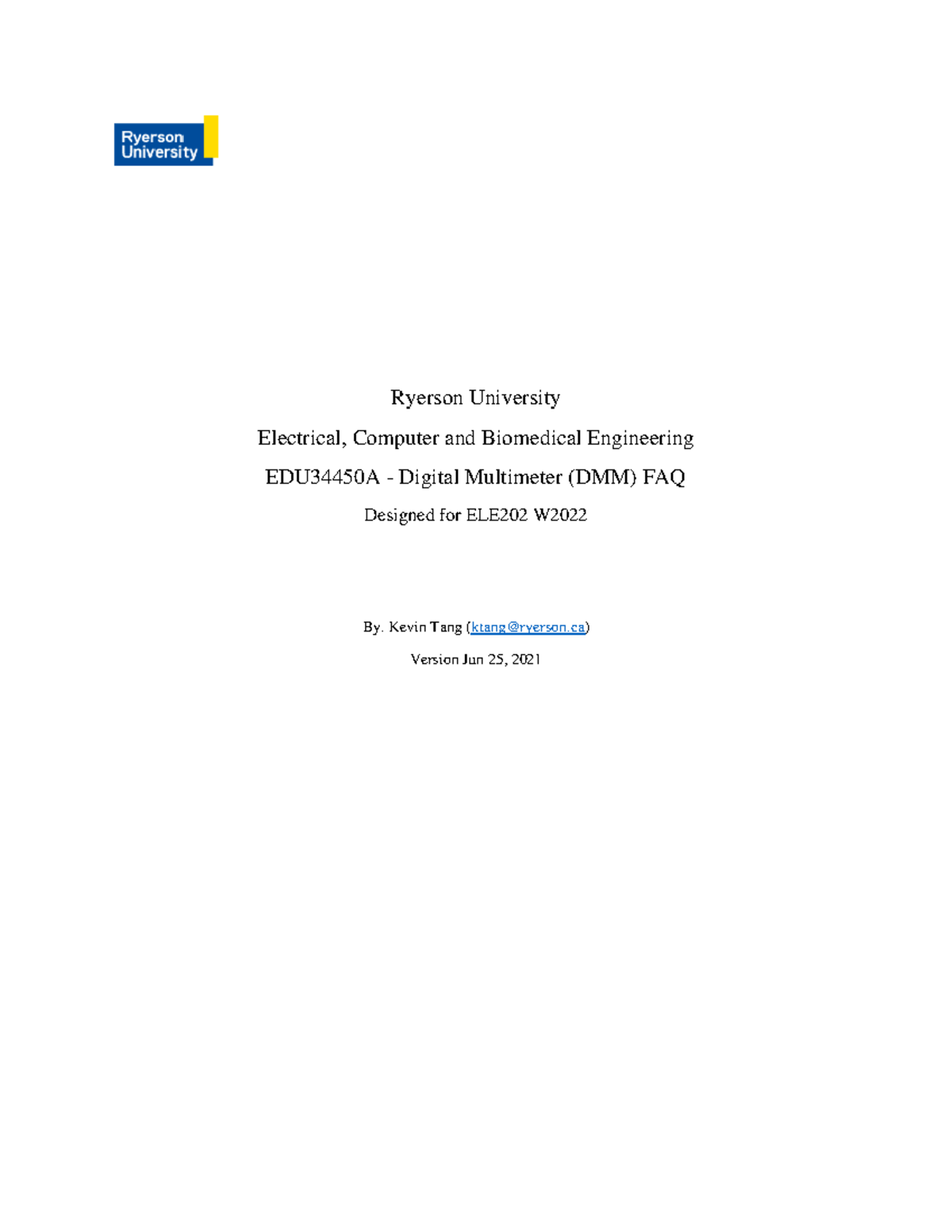 FAQ - Digital Multimeter (DMM) - Ryerson University Electrical ...