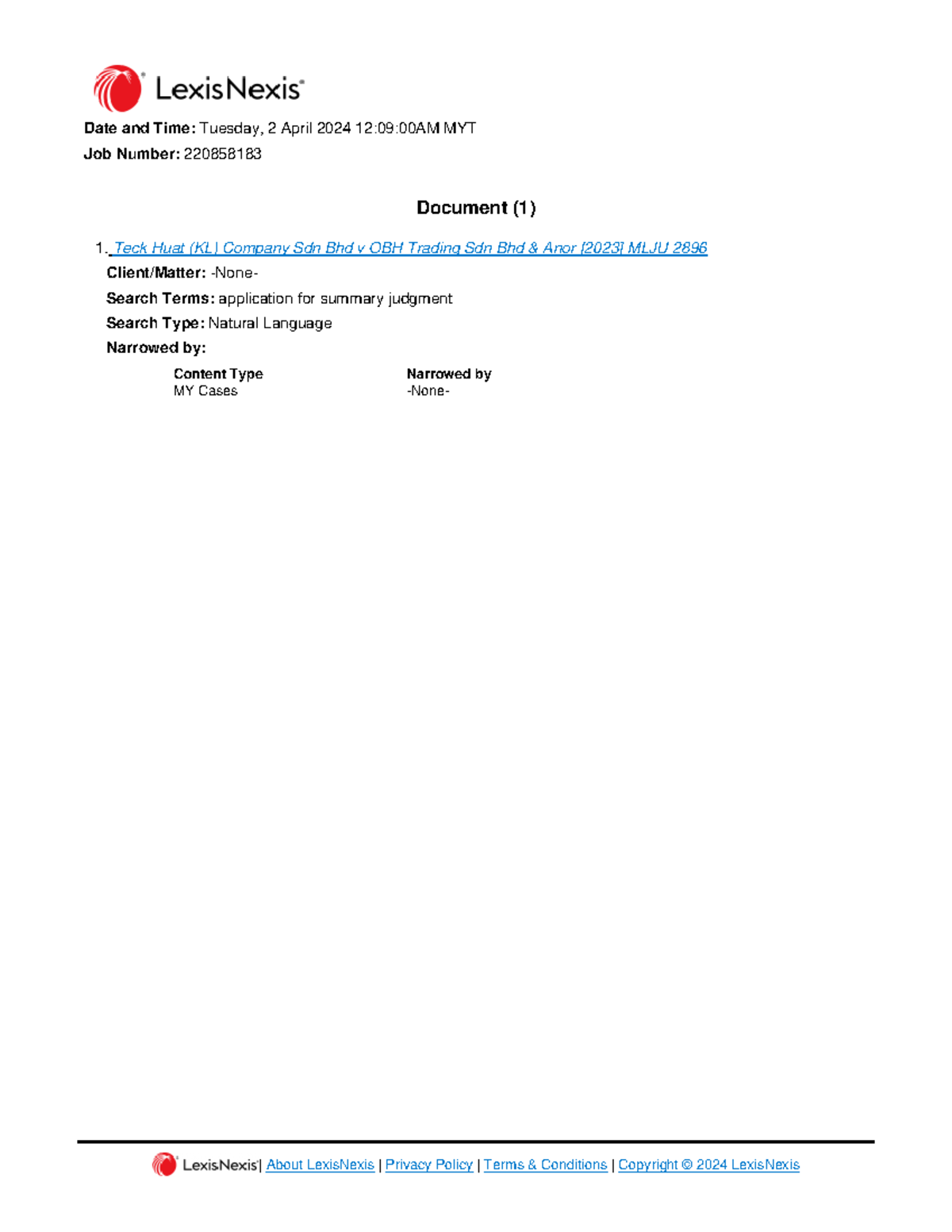 Teck Huat (KL) Company Sdn Bhd v OBH Trading Sdn Bhd & - | About ...