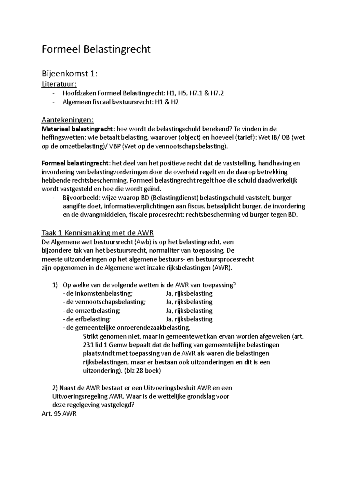 Formeel Belastingrecht Week 1 - Formeel Belastingrecht Bijeenkomst 1 ...