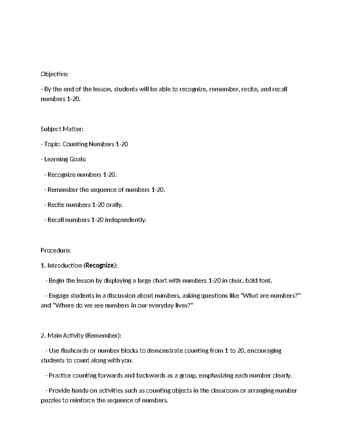 Lesson Exemplar - Objective: By the end of the lesson, students will be ...