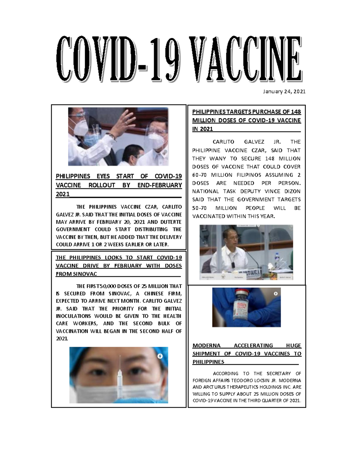 Newsletter sample - January 24, 2021 PHILIPPINES EYES START OF COVID ...