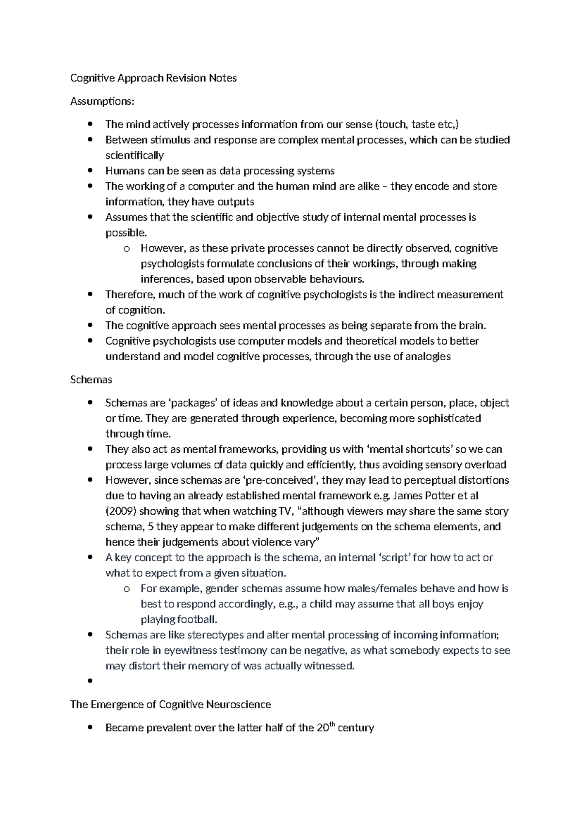 Cognitive Approach Revision Notes - Cognitive Approach Revision Notes ...