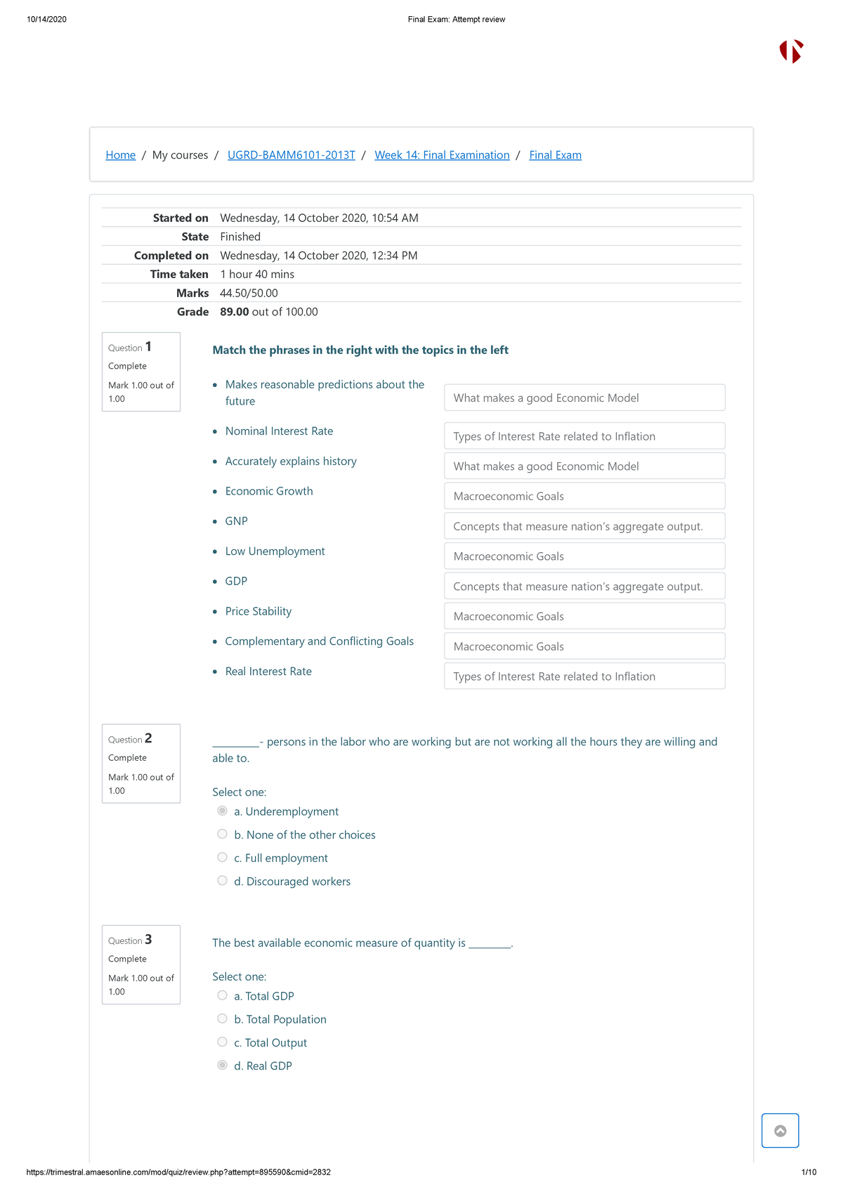 Final Exam Attempt review.pdf - Home / My courses / UGRD-BAMM6101-2013T / Week 14: Final ...