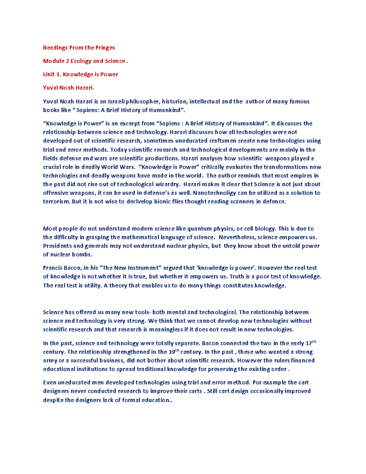 Knowledge is power - readings from the fringes summary notes - Readings ...