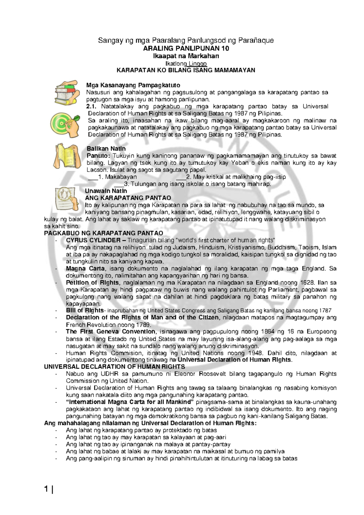 AP Grade 10 Quarter 4 Module Week3 - Sangay ng mga Paaralang Panlungsod ...