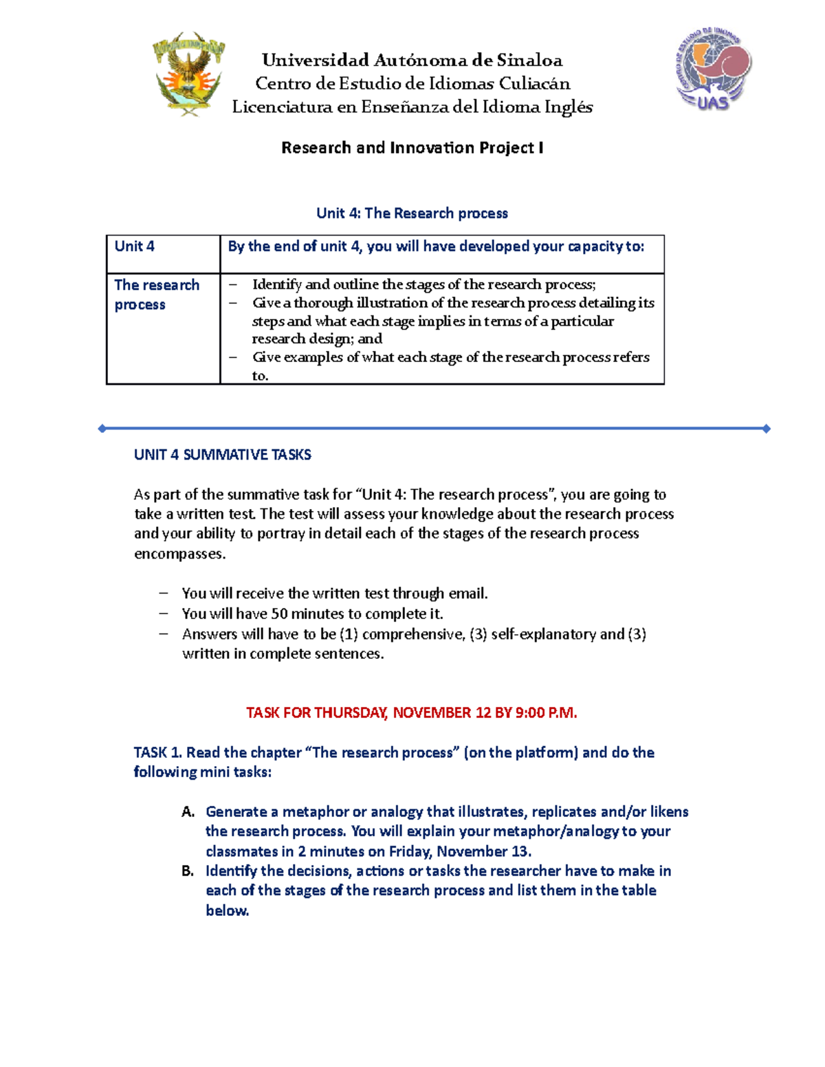 Unit 4 Research Process Universidad Autónoma De Sinaloa Centro De