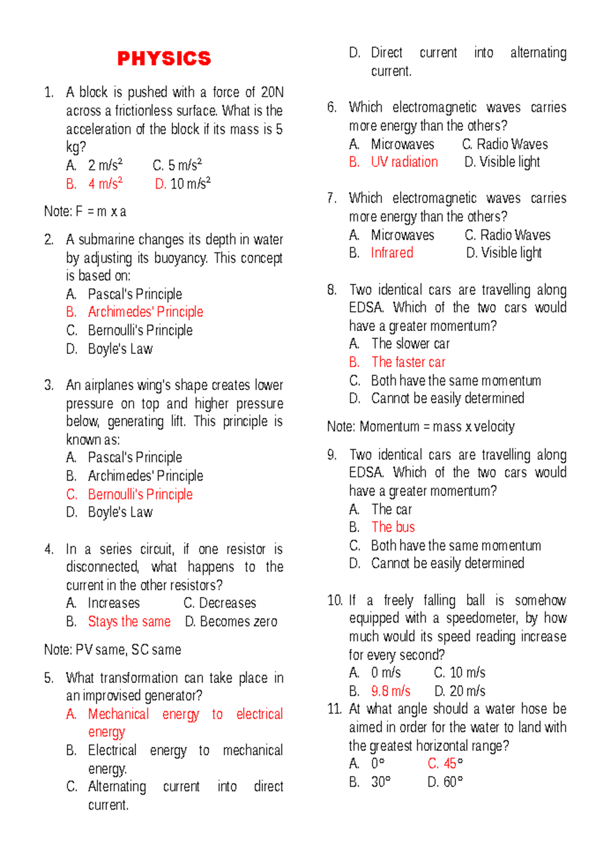 Physics LET - short - PHYSICS A block is pushed with a force of 20N ...