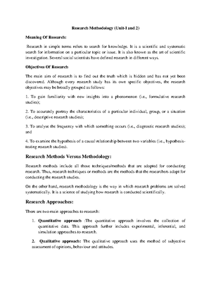 Research-method notes - Research Methodology (Unit-I and 2) Meaning Of ...