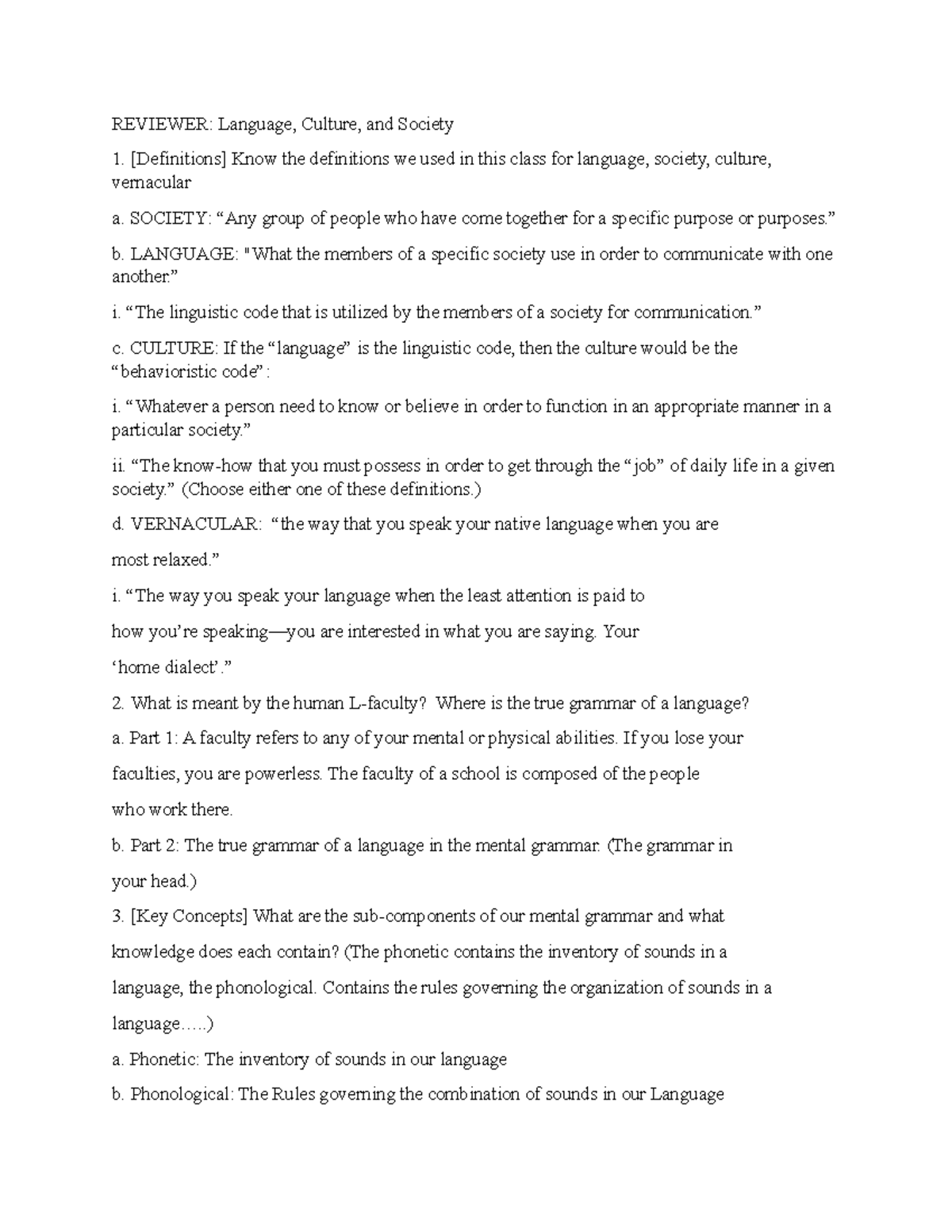 Reviewer - Lecture notes 1-10 - Language Culture and Society - PangSU ...