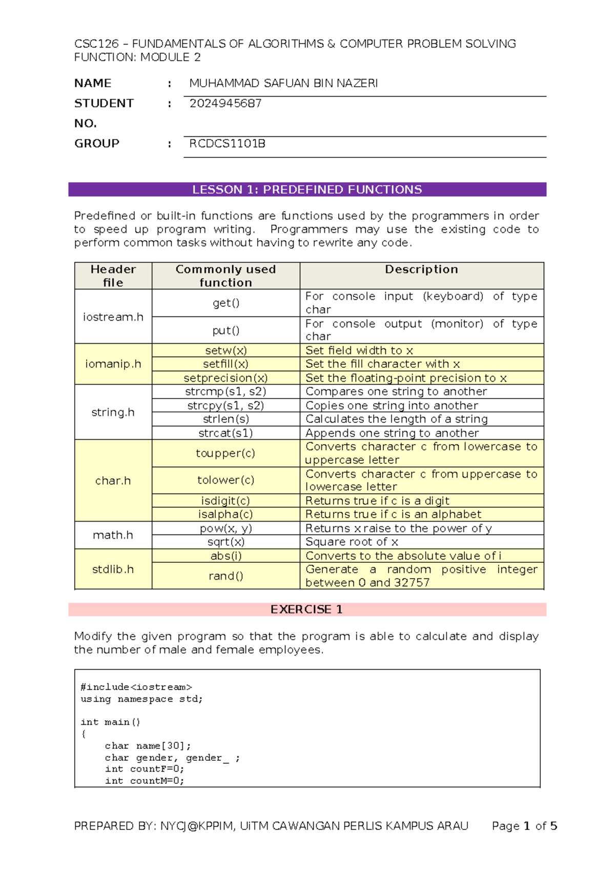 Function 2 studs - FUNCTION: MODULE 2 NAME : MUHAMMAD SAFUAN BIN NAZERI ...