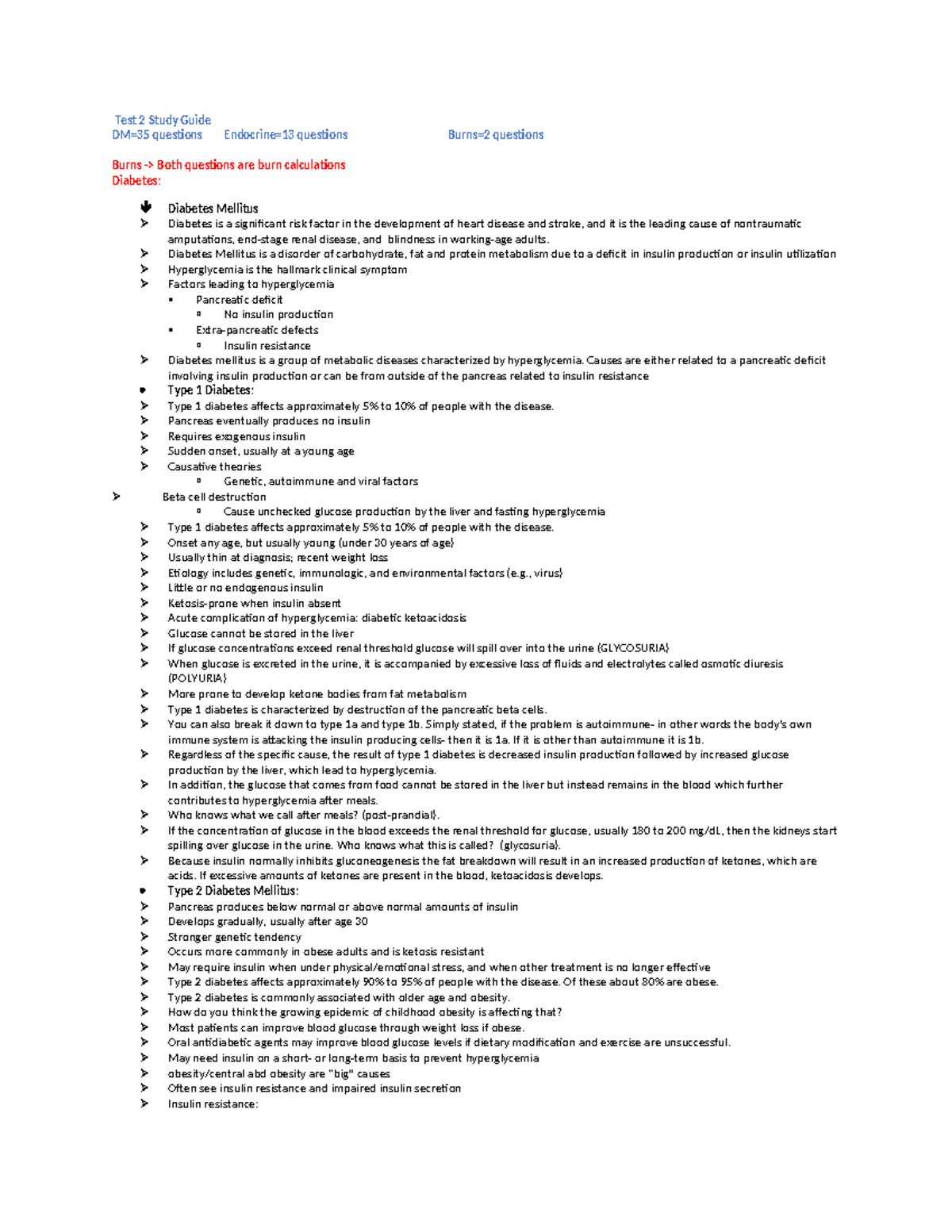 N215 Exam 2 - N215 exam breakdown - Test 2 Study Guide DM=35 questions ...