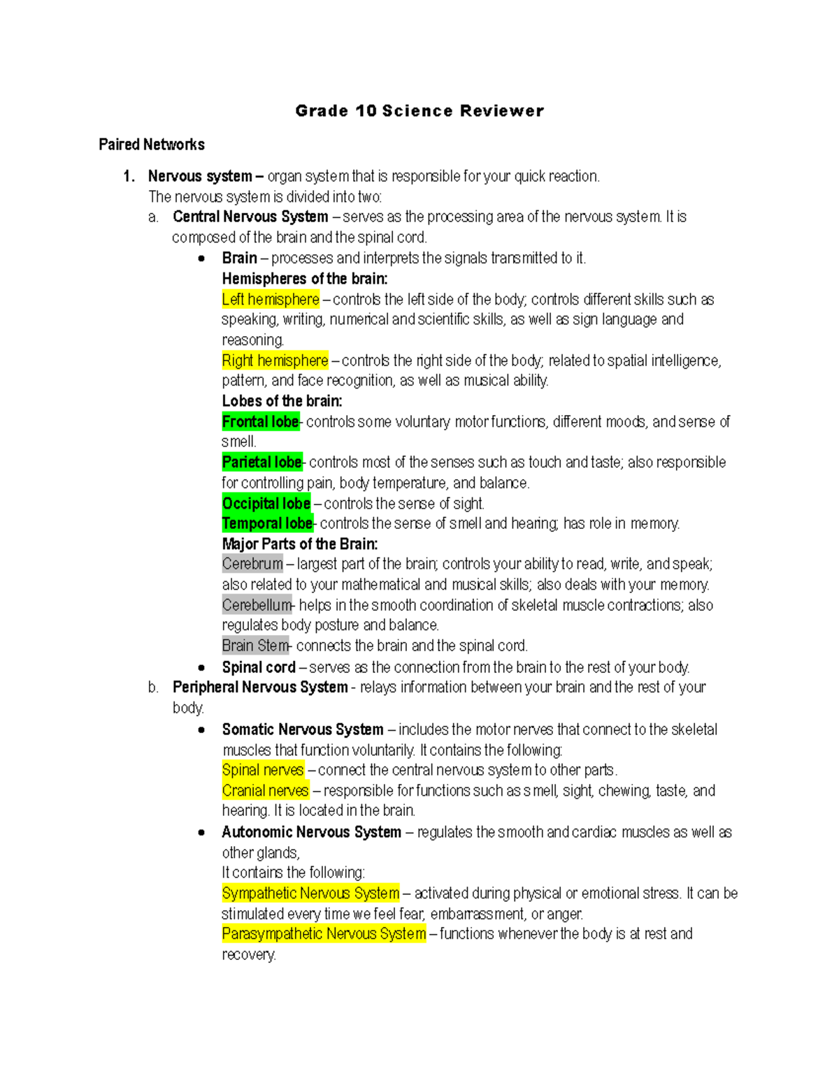 Grade 10 Science Reviewer - Grade 10 Science Reviewer Paired Networks ...