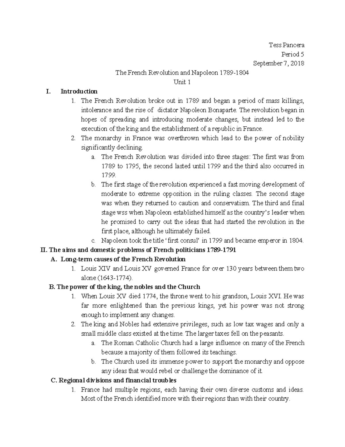 AICE European History Unit 1 Outline - Tess Pancera Period 5 September ...