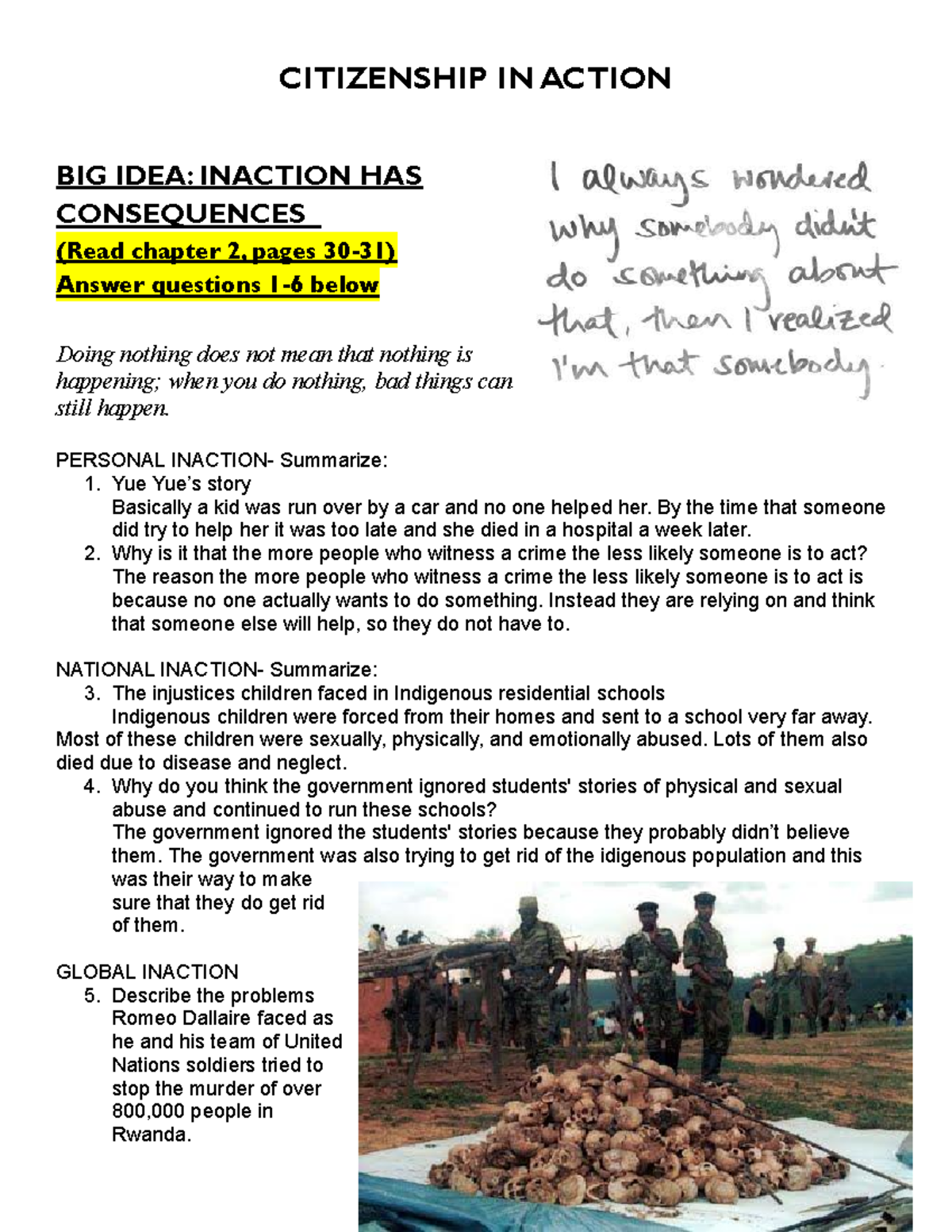 Action vs. Inaction - CITIZENSHIP IN ACTION BIG IDEA: INACTION HAS ...