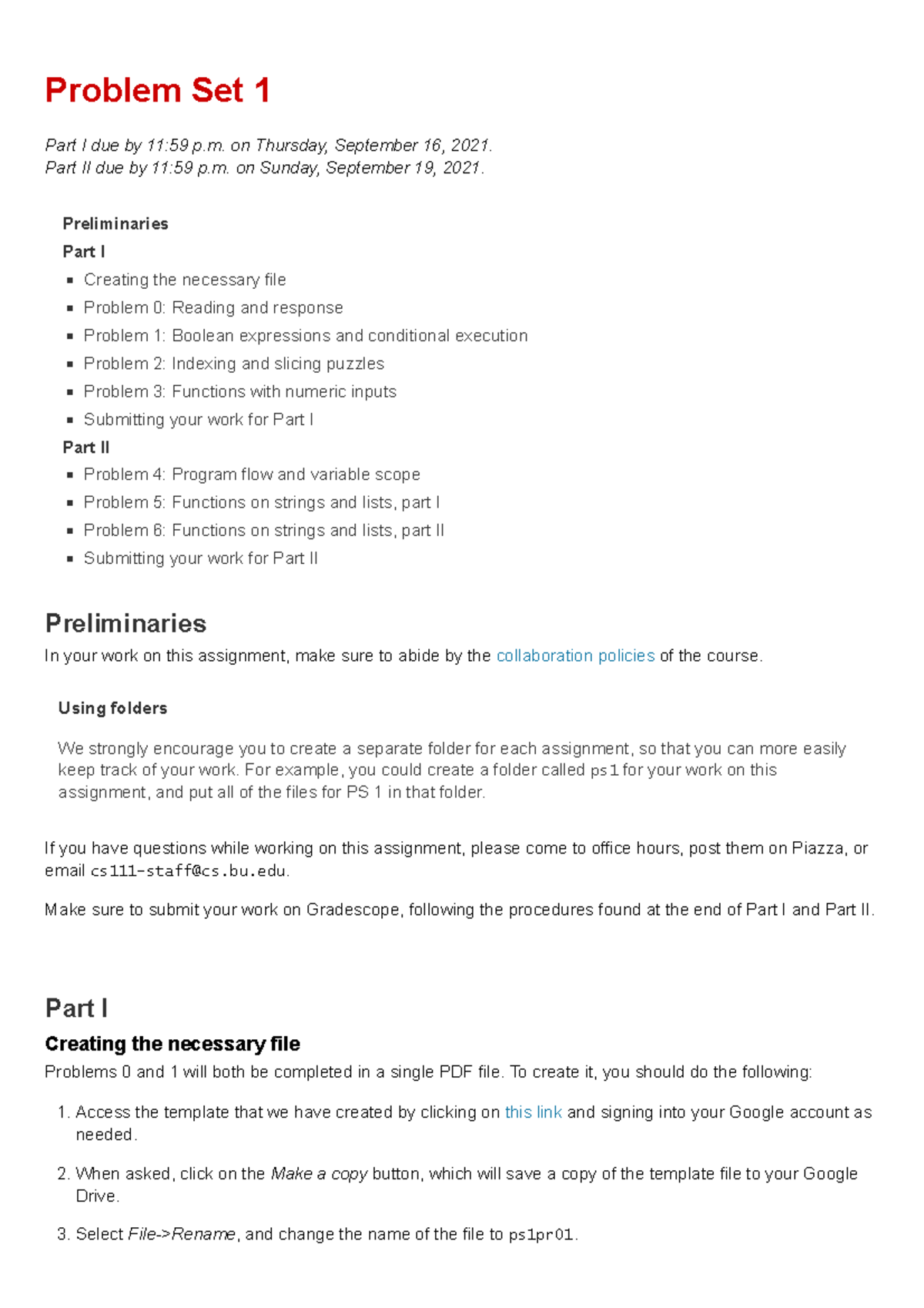 CS 111 Problem Set 1 - Problem Set 1 Part I due by 11:59 p. on Thursday, September 16, 2021 ...