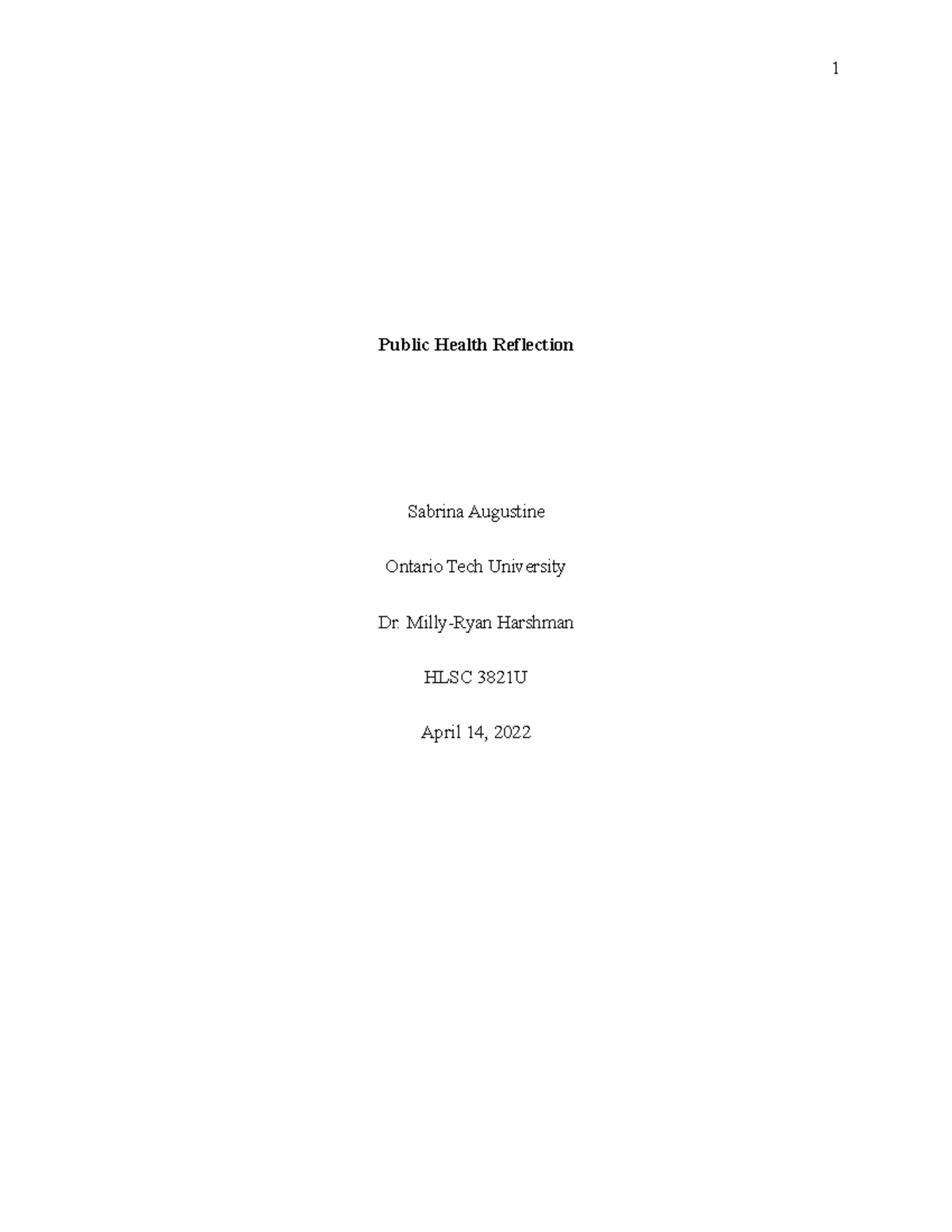 Public Health II Reflection Assignment - Public Health Reflection ...