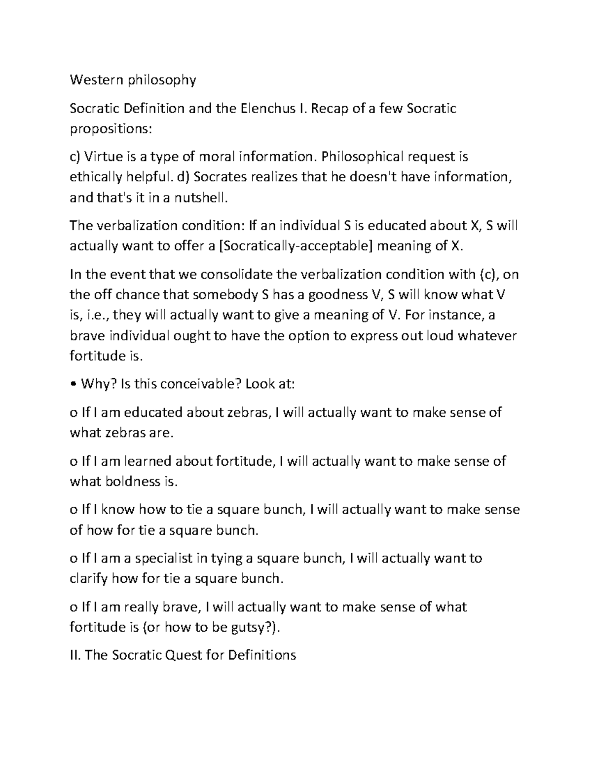 Philosophy - Western philosophy Socratic Definition and the Elenchus I ...