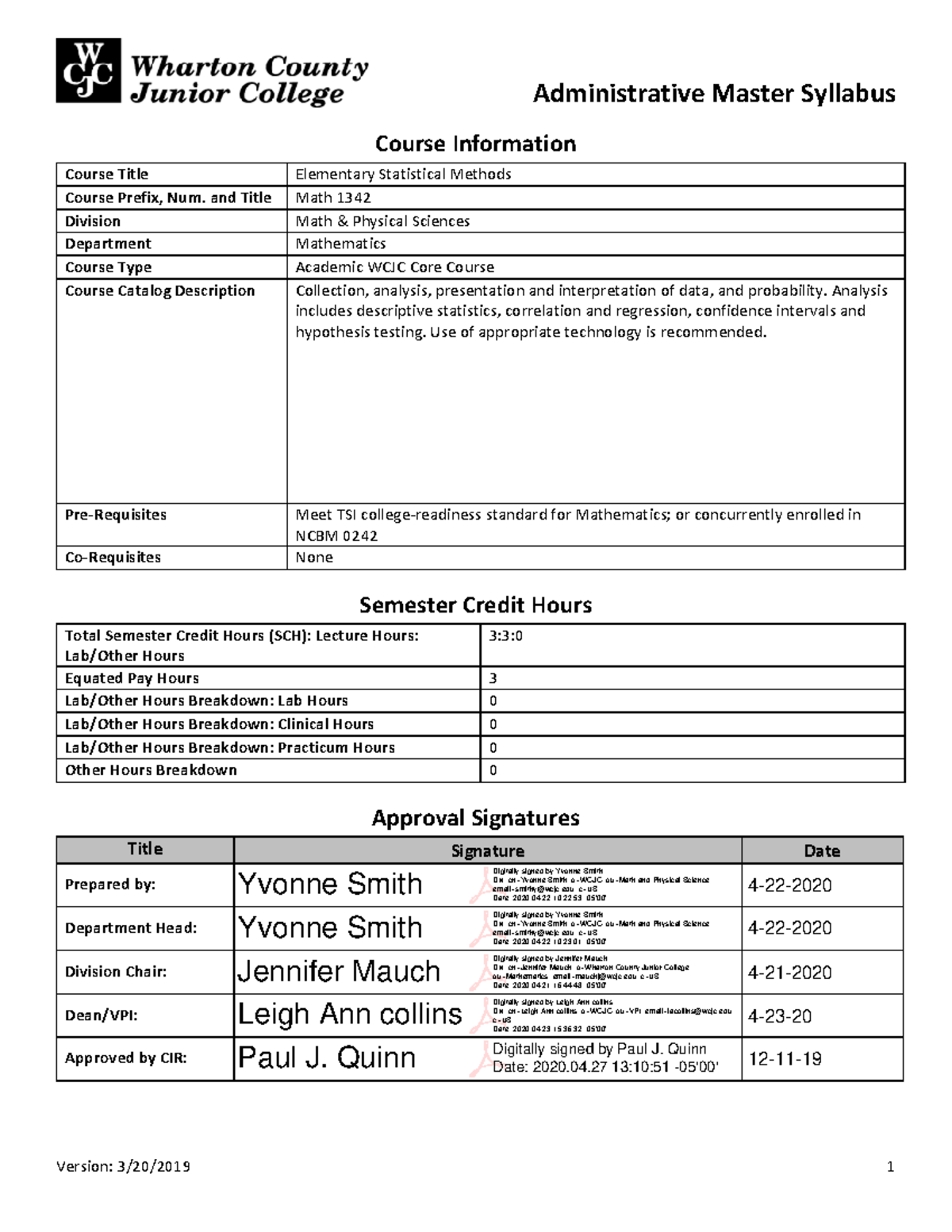 MATH 1342 Elementary Statistical Methods - Version: 3/20/2019 1 ...