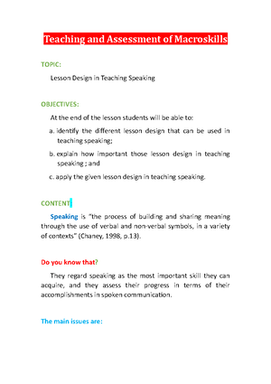 Teaching AND Assessment OF Macro Skills Qualities of an Effective ...