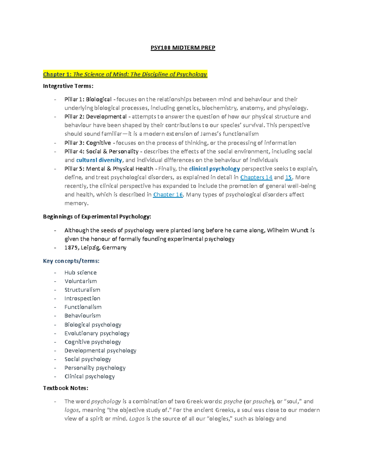 PSY100 Midterm PREP - Lec + textbook note - PSY100 MIDTERM PREP Chapter ...