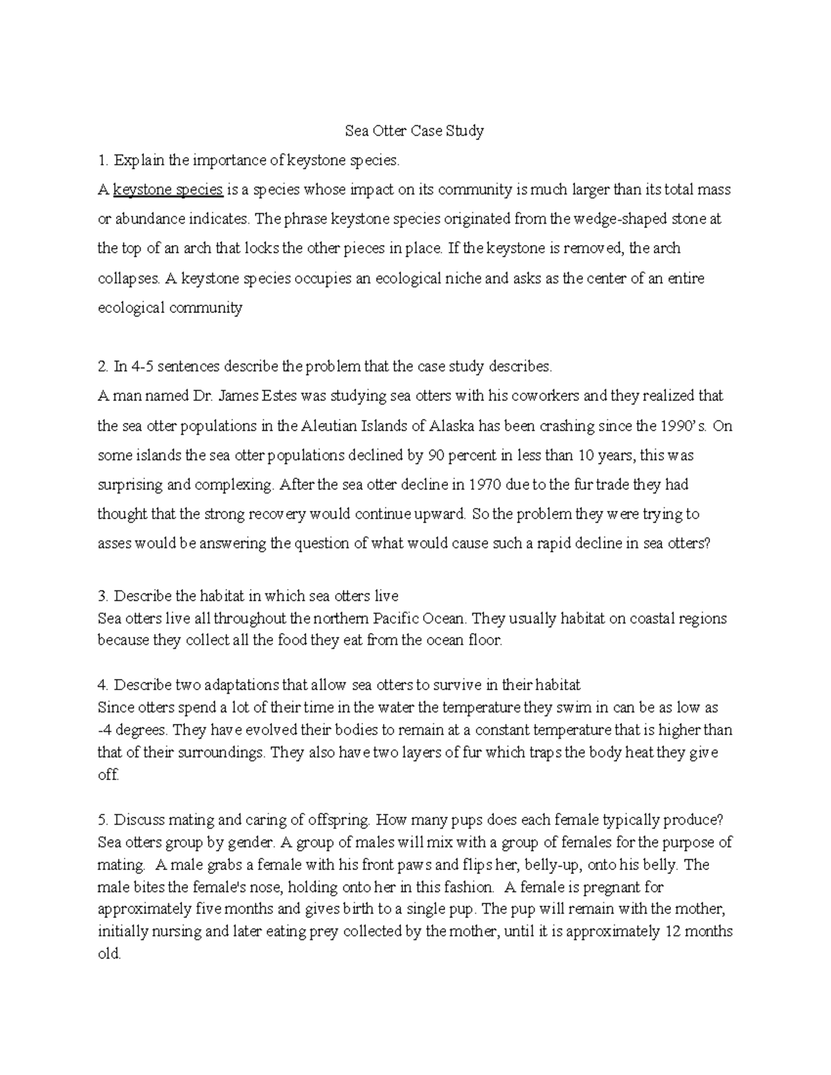 Sea Otter Case Study - Sea Otter Case Study Explain the importance of ...