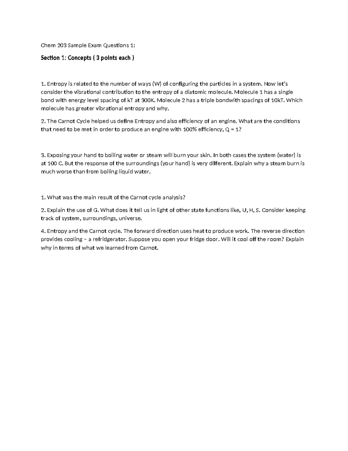 CHEM 203 - Sample Exam Questions 2 - Chem 203 Sample Exam Questions 1 ...