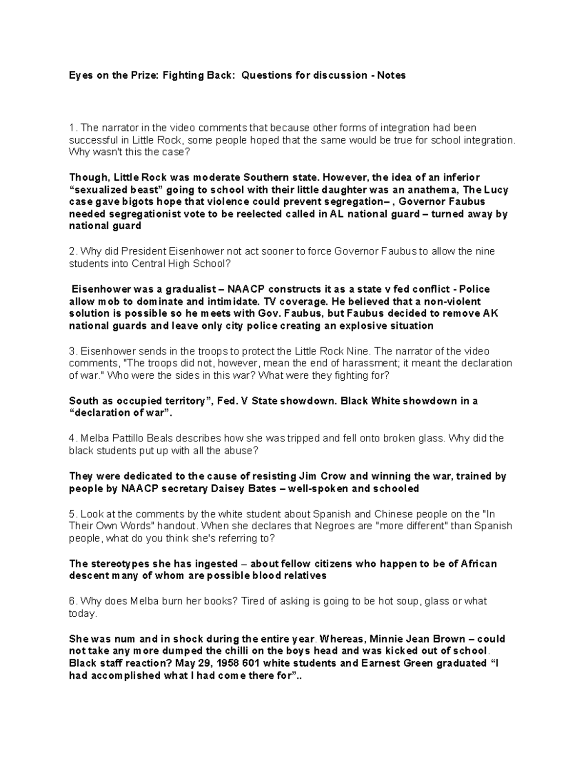 Eyes on Prize Fighting Back - Notes-2 - Eyes on the Prize: Fighting ...