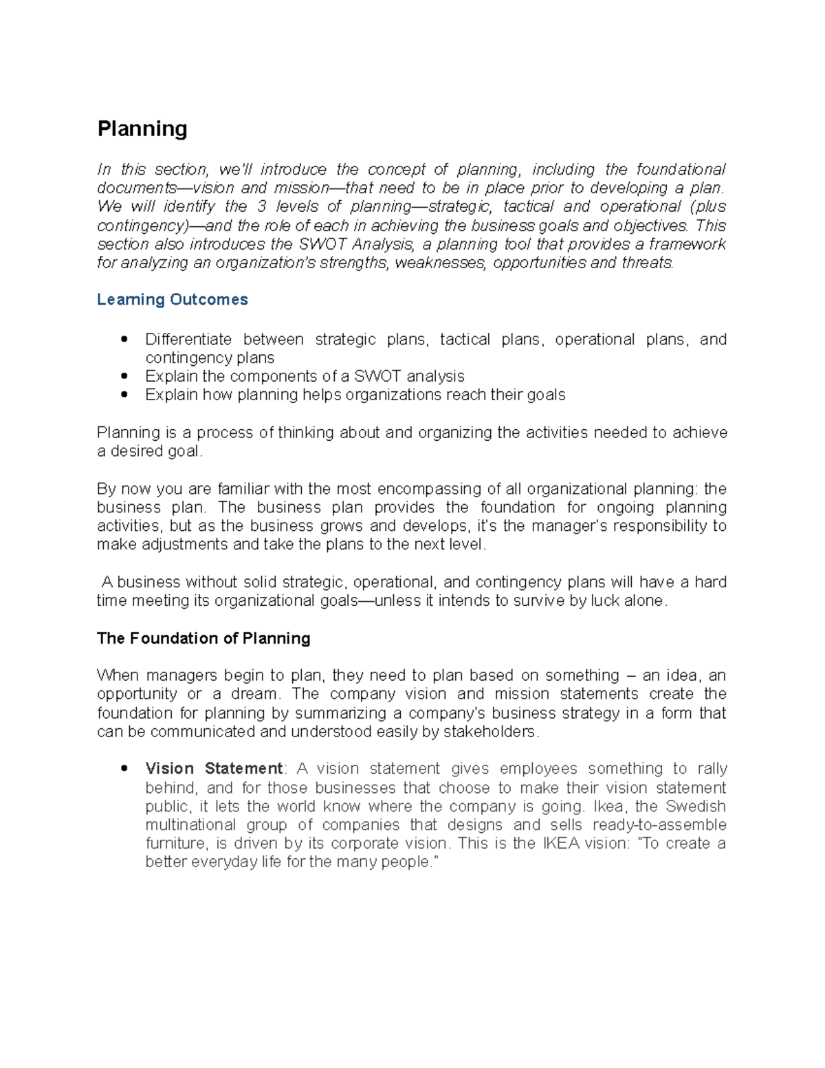 Planning - Planning In this section, we’ll introduce the concept of ...