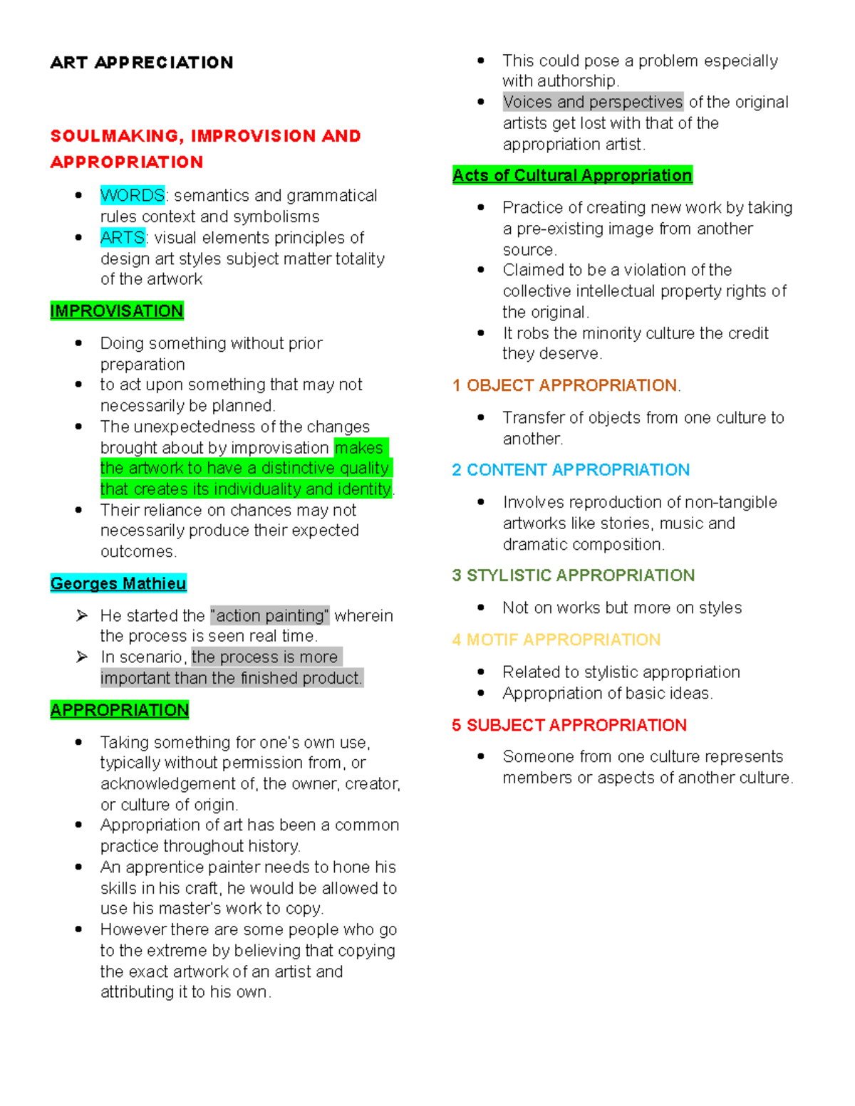 Art Appreciation Reviewer - ART APPRECIATION SOULMAKING, IMPROVISION ...