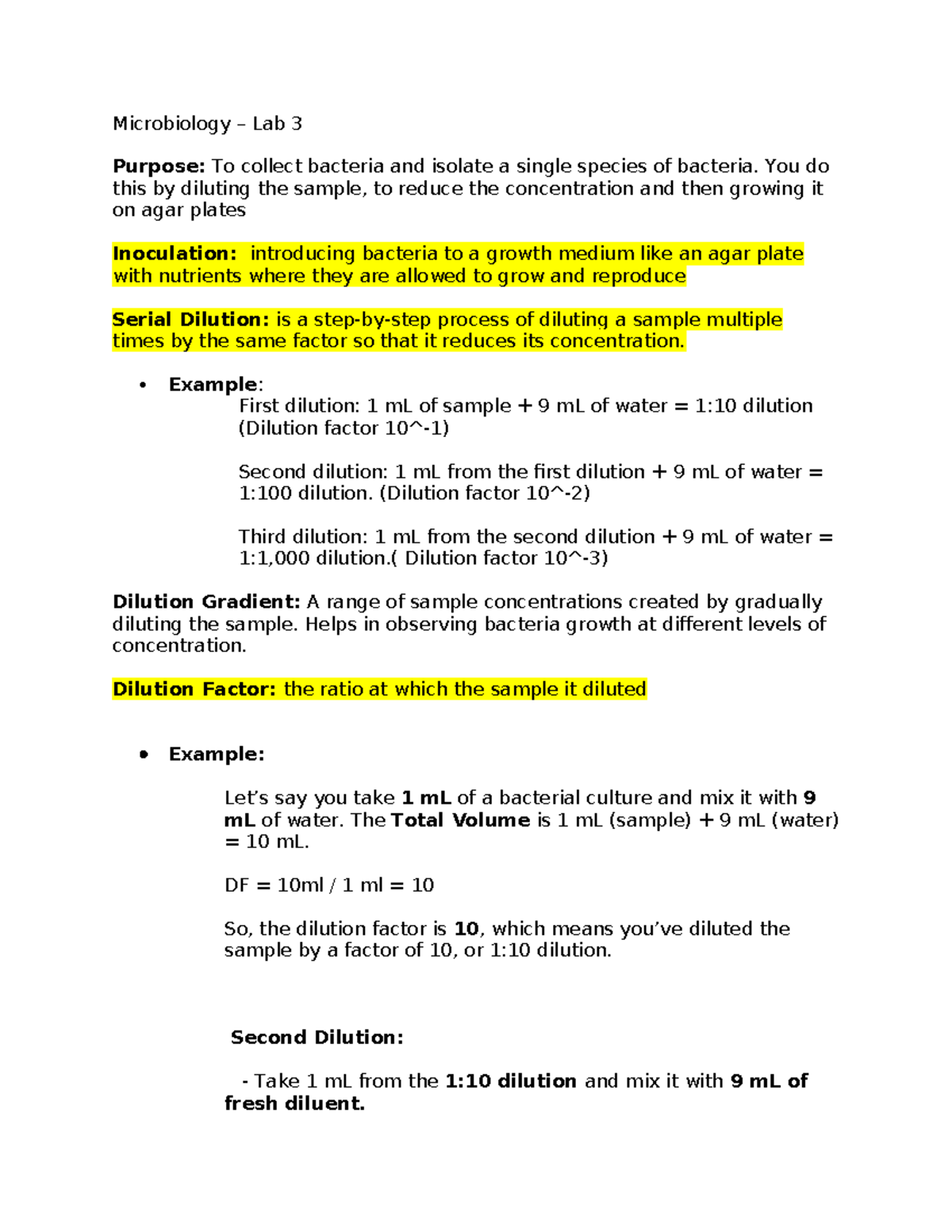 Microbiology Lab 3 notes - Microbiology – Lab 3 Purpose: To collect ...