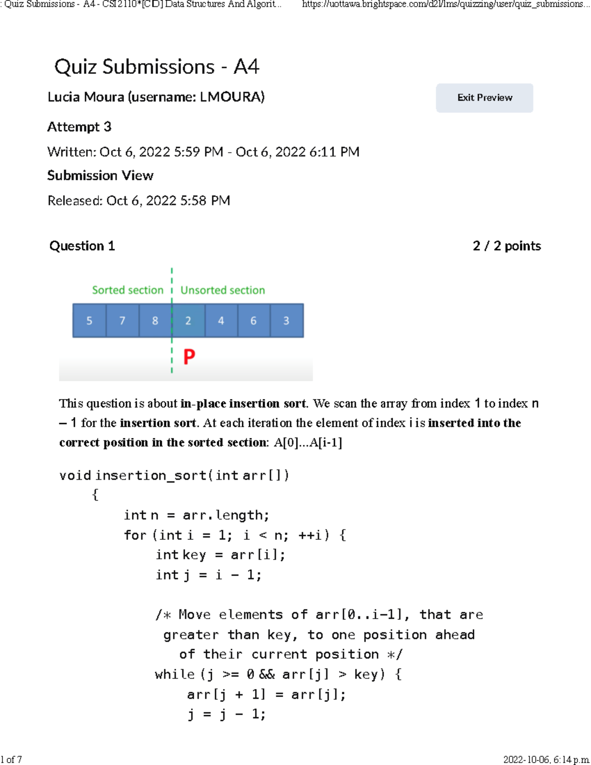 A4solution Sample - Exit Preview Quiz Submissions - A Lucia Moura ...