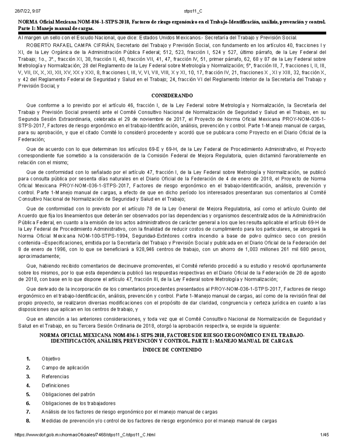 Nom 036 manejo manual de cargas - NORMA Oficial Mexicana NOM-036-1-STPS ...