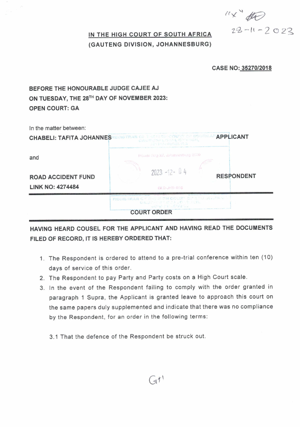 0001 2018-35270 Court Order 2023-12-19 - to IN THE HIGH COURT OF SOUTH ...