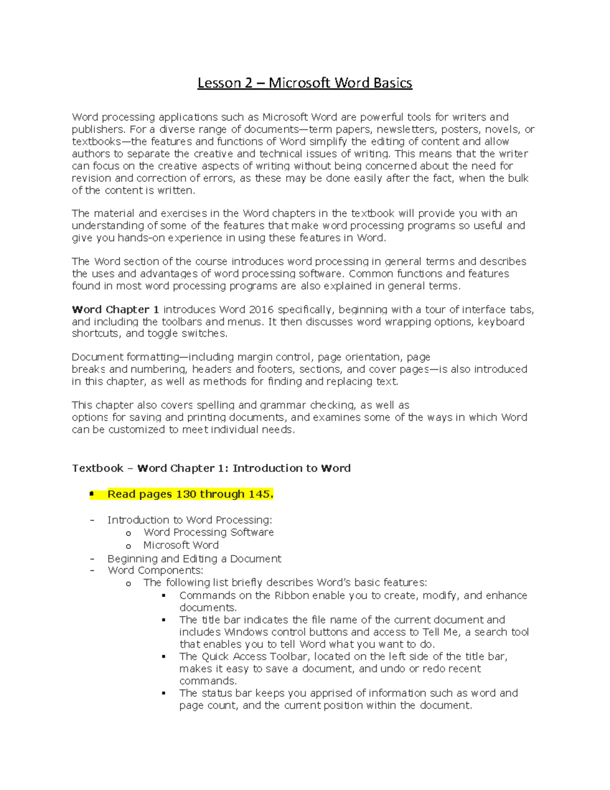 Microsoft Word Lesson 2 - Textbook Notes, Key Terms, Objectives Review ...