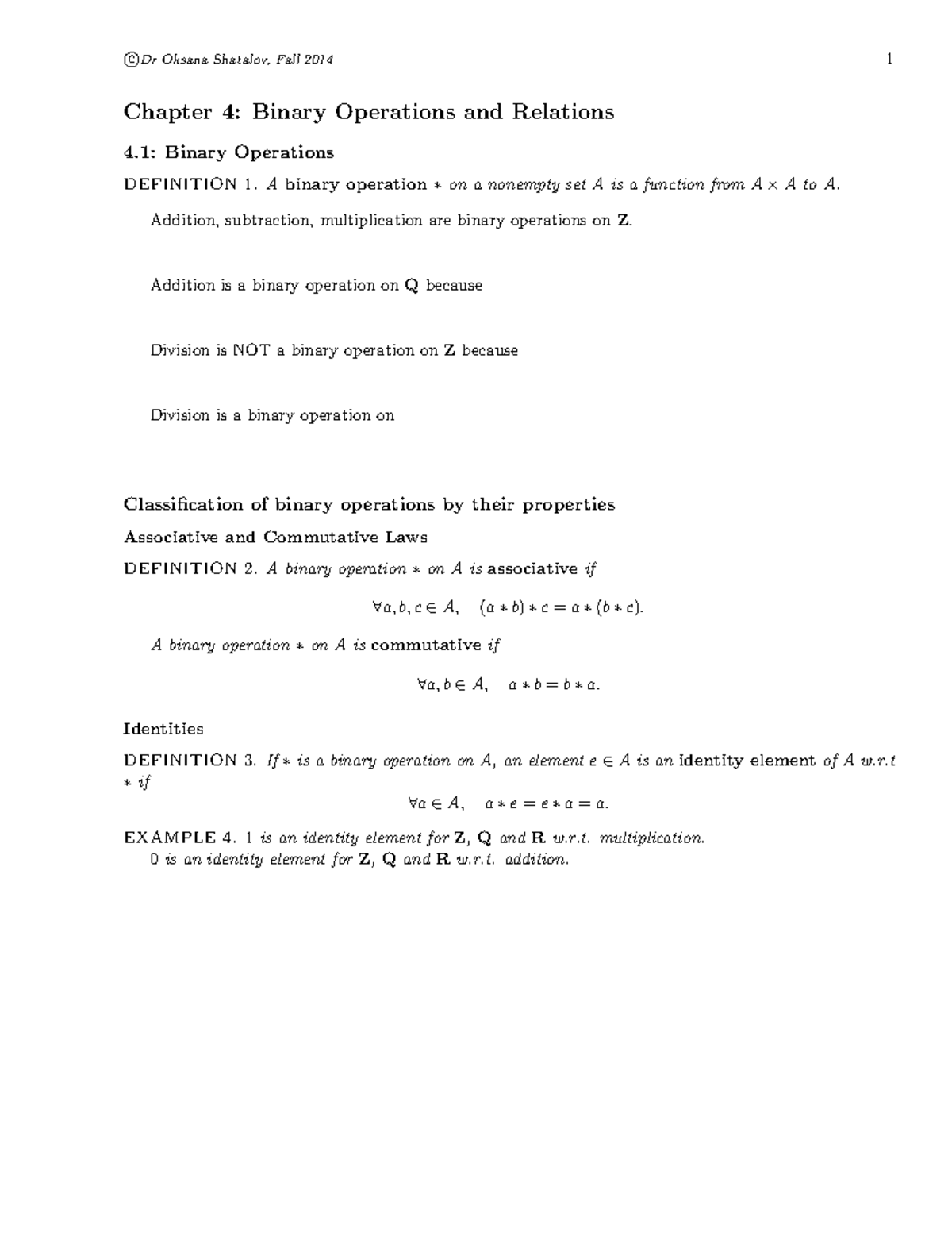 Binary Operation Chapter 4 Binary Operations And Relations 4 Binary Operations Definition 1