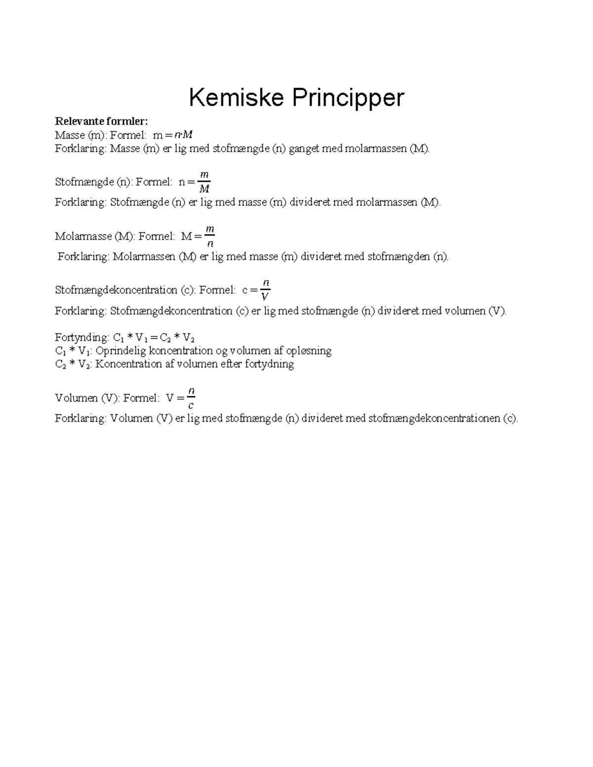 Kemiske Principper - Det er lidt formler - Kemiske Principper Relevante ...