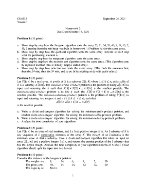 Homework 1 assignments for students and need solution - CS 6212 ...