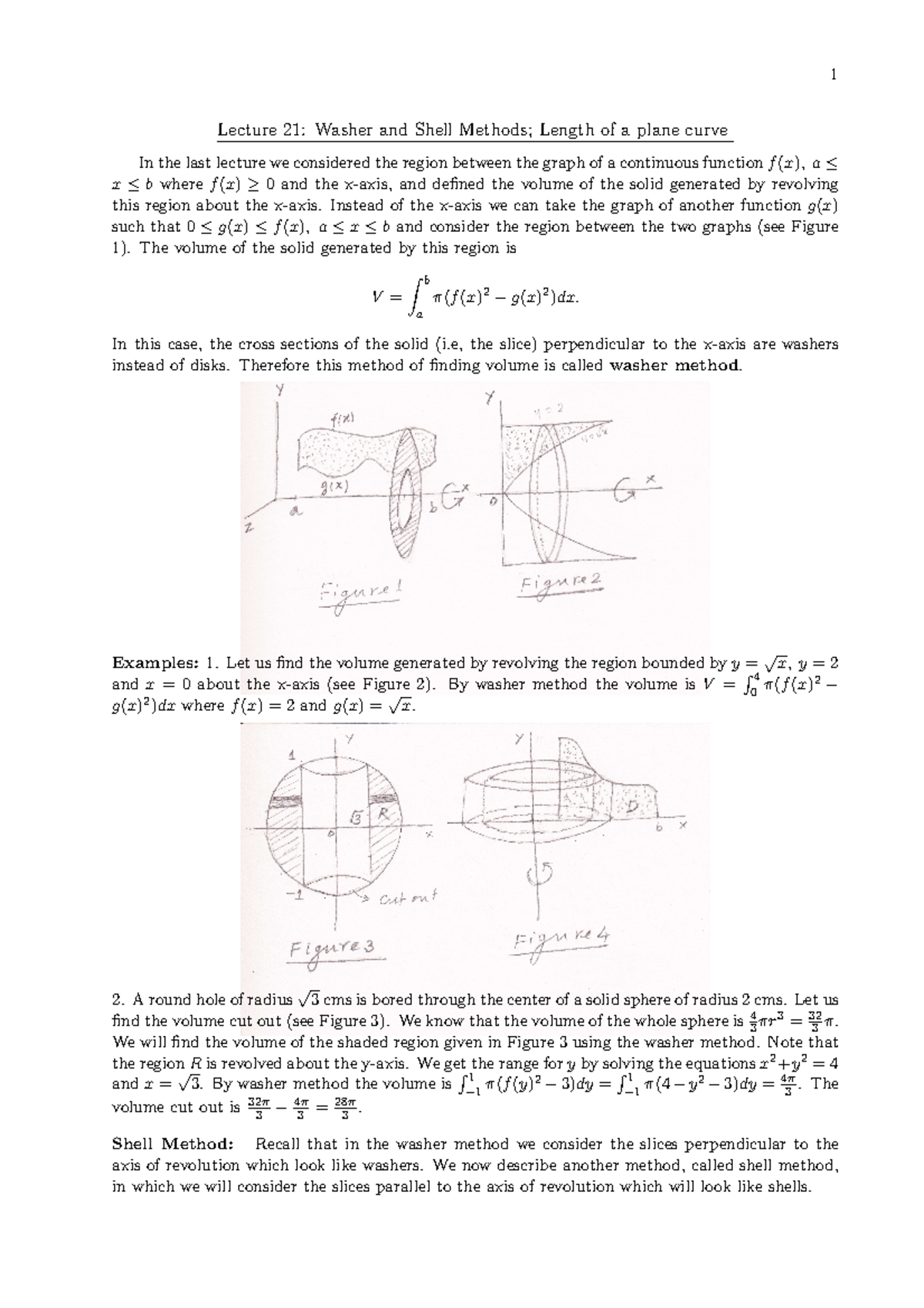 Lecture 21 - Washer and shell method - 1 Lecture 21: Washer and Shell ...