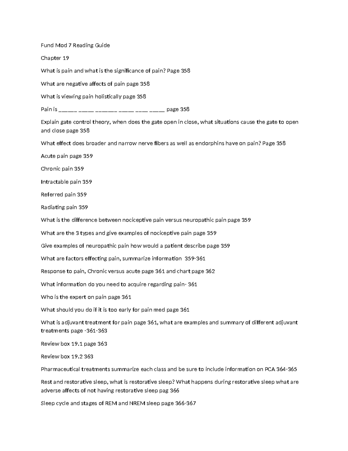 Fund Mod 7 Reading Guide - Fund Mod 7 Reading Guide Chapter What is pain and what is the - Studocu