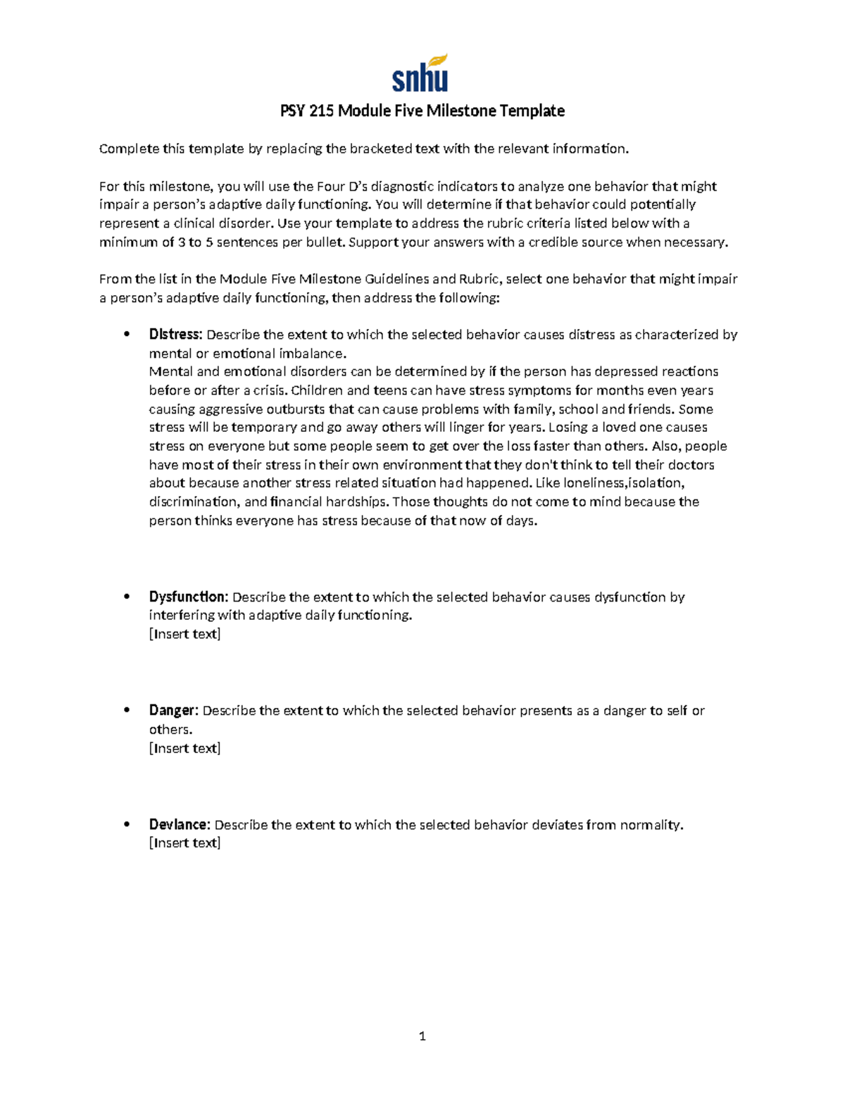 PSY 215 Module Five Milestone Template - PSY 215 Module Five Milestone ...
